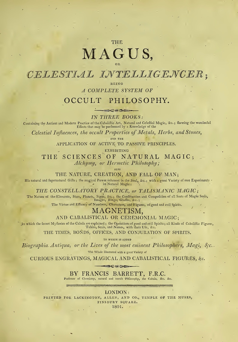 MAGUS CELESTIAL INTELLIGENCER: Francis Barrett (1801) - Grimoire ...