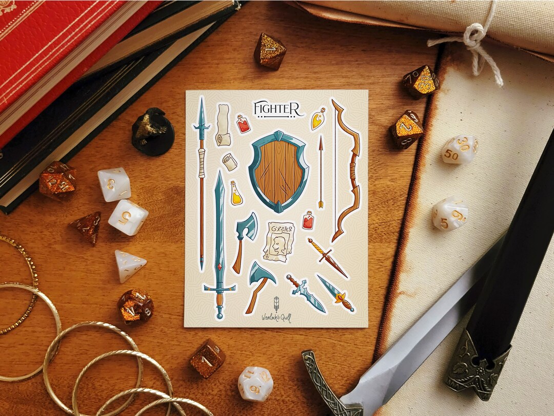 D&D Fighter Sticker Sheet | Dungeons and Dragons Stickers | 18 Stickers ...