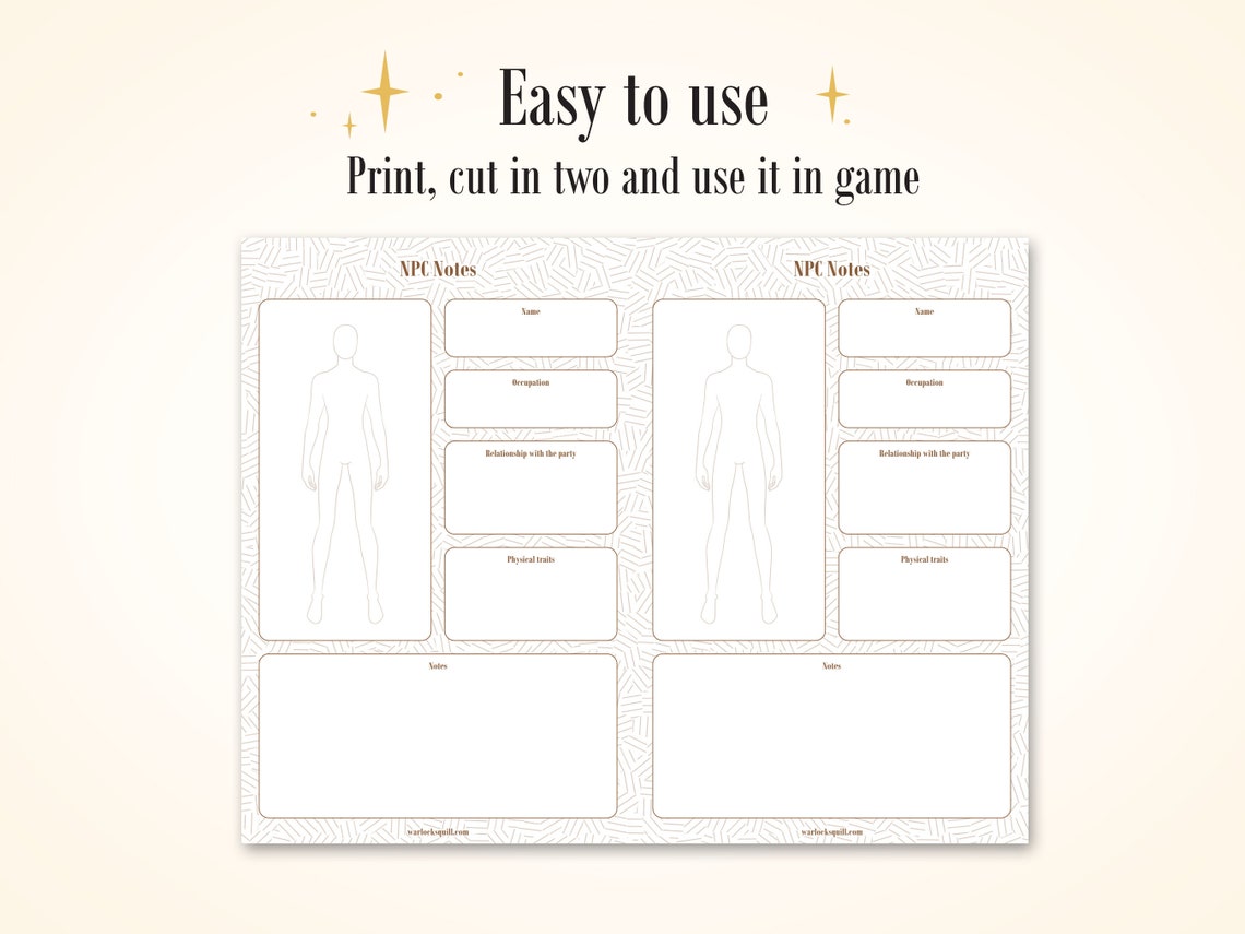 NPC Notes Template D&D Digital Tools Printable Download - Etsy Canada