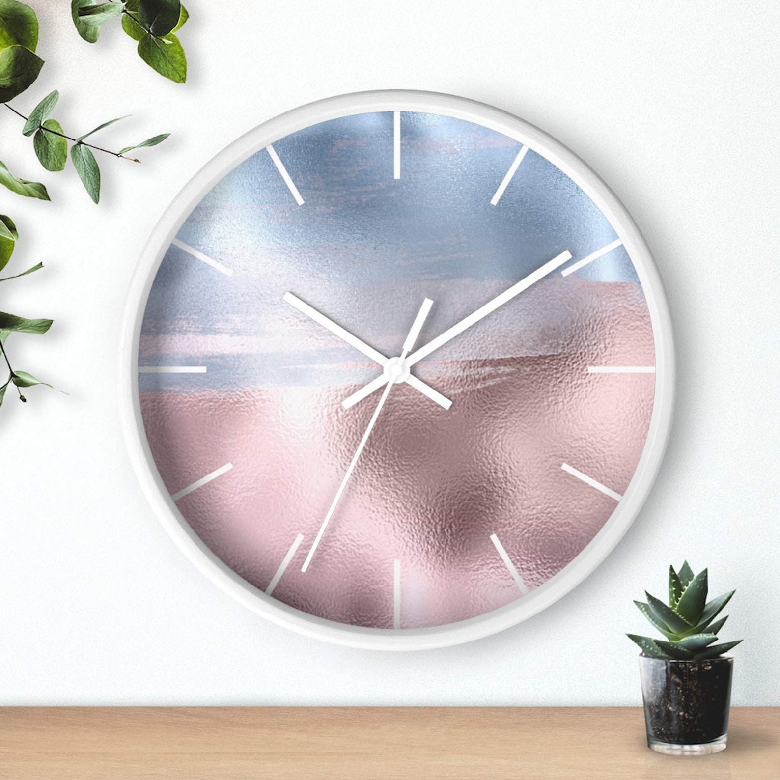 Wall clock Pastel Pink Pastel Blue Glossy Print pink and | Etsy