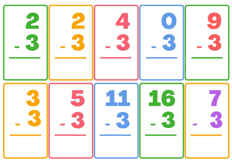 Subtraction Flashcards - Etsy