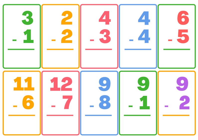 Subtraction Flashcards - Etsy