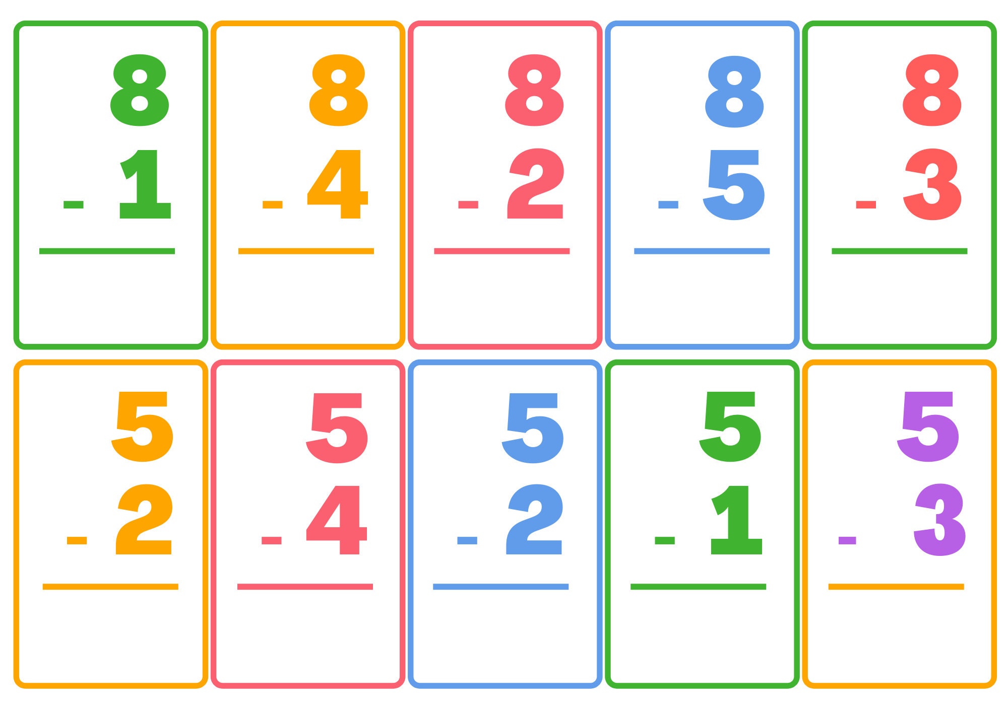 Subtraction Flashcards - Etsy