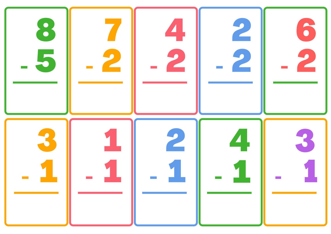 Subtraction Flashcards - Etsy