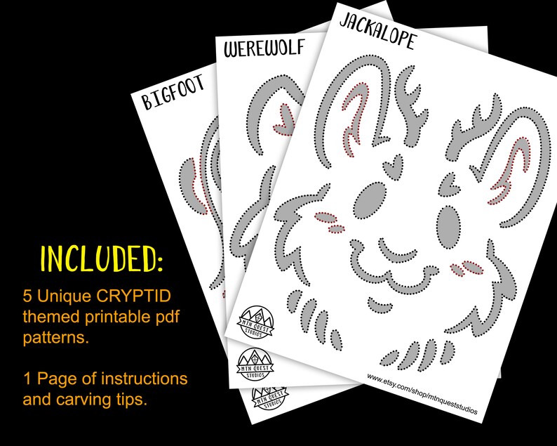 Cute Cryptid Pumpkin Carving Stencils, Printable PDF, Halloween Pumpkin ...