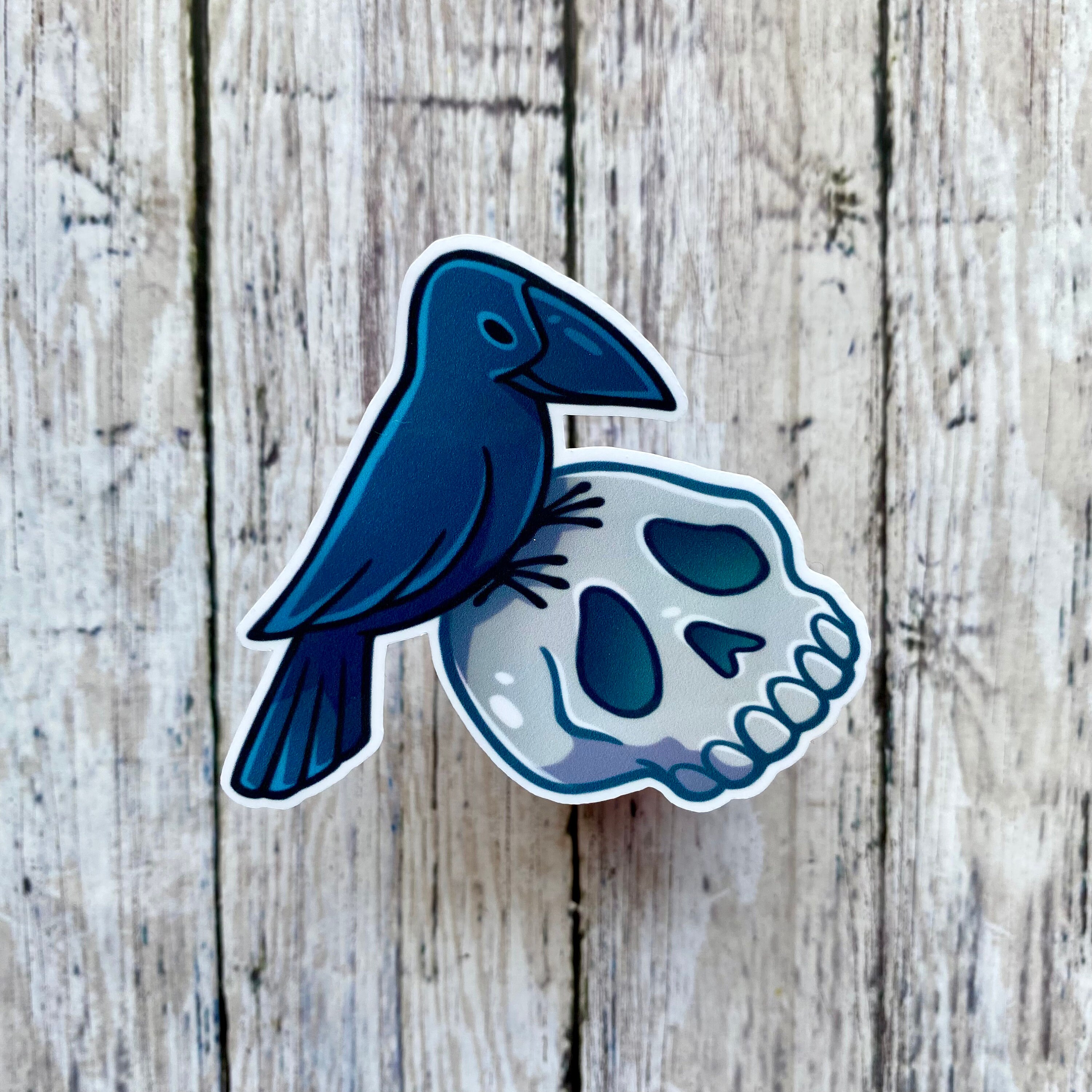 Raven and Skull Sticker Cute Crow Sticker Raven Halloween - Etsy