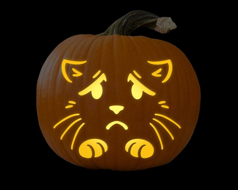 Cute Cat Pumpkin Carving Stencils, Printable PDF, Halloween Pumpkin ...