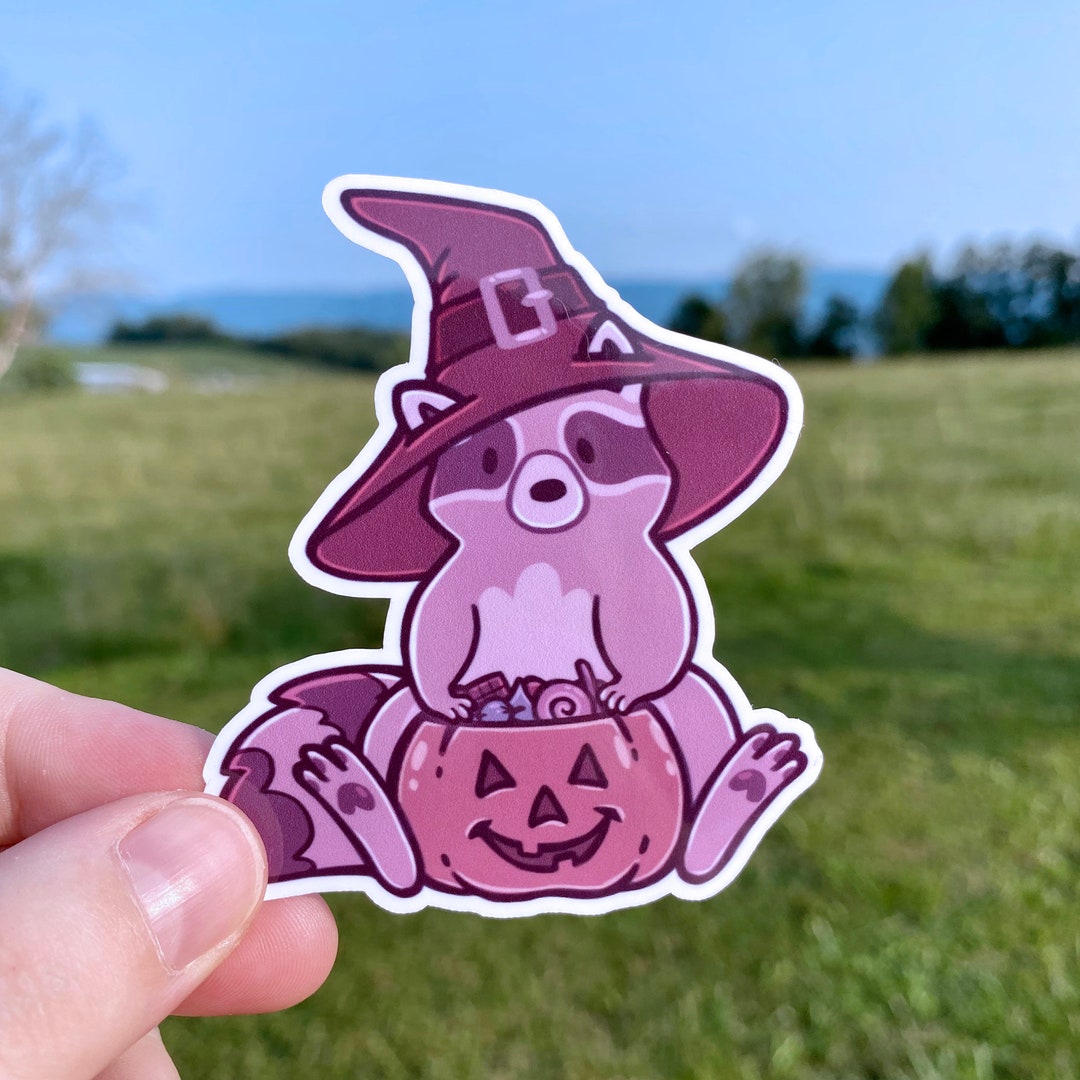 Raccoon Halloween Sticker for Water Bottle, Witch Halloween Art ...
