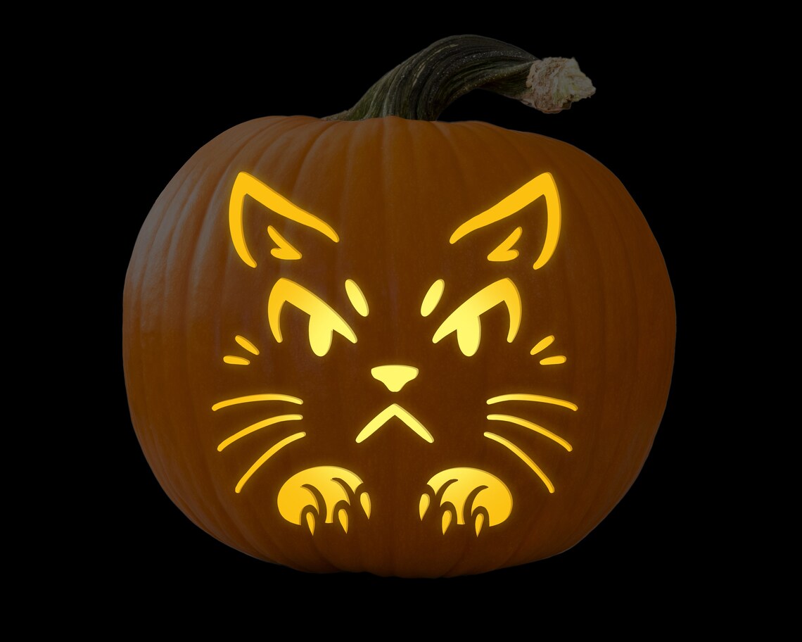 Cute Cat Pumpkin Carving Stencils, Printable PDF, Halloween Pumpkin ...