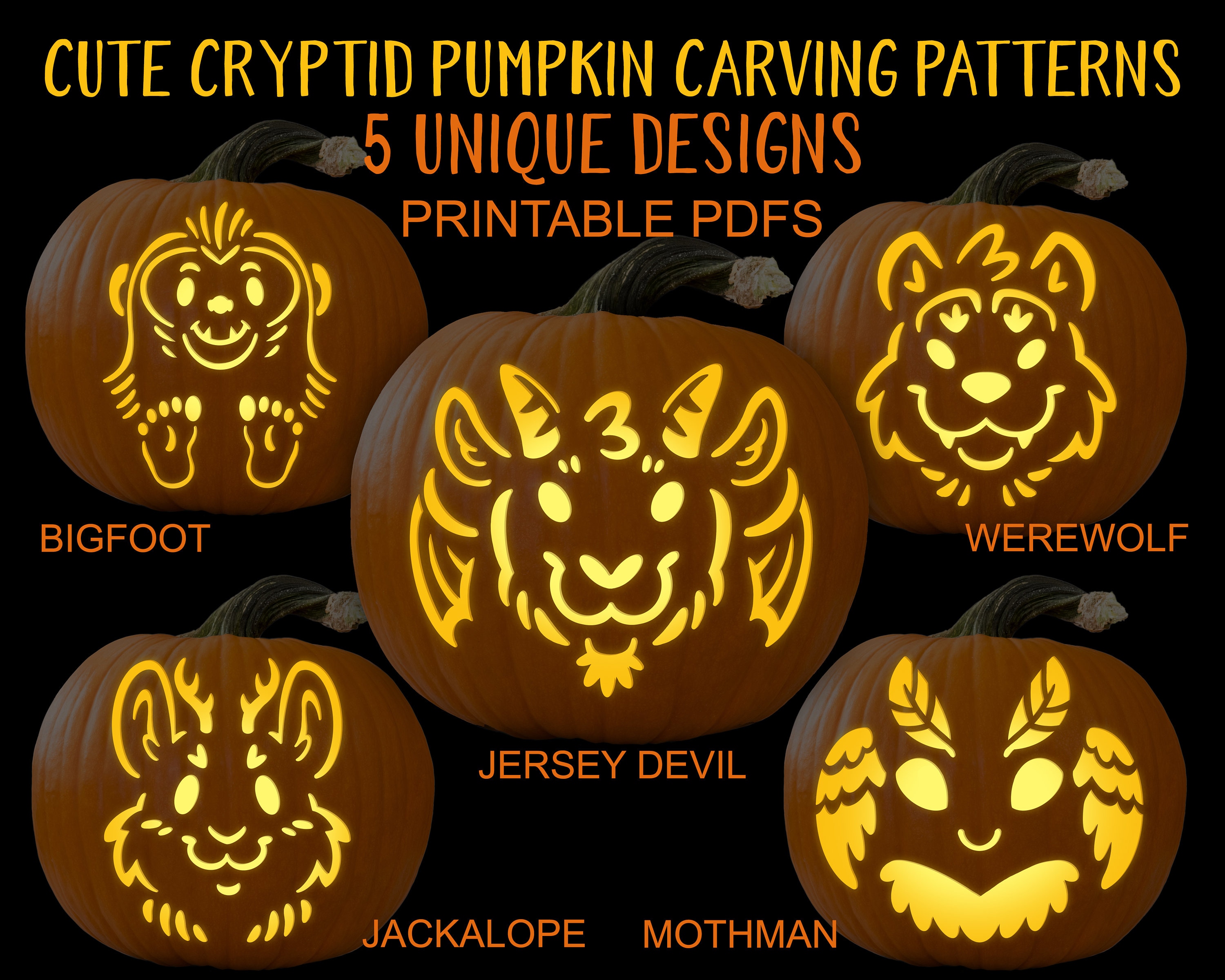 Cute Cryptid Pumpkin Carving Stencils, Printable PDF, Halloween Pumpkin ...