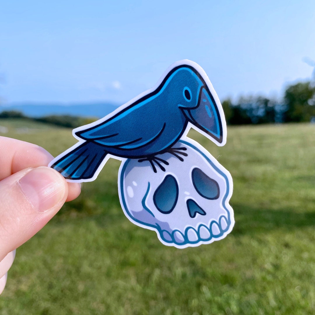 Raven and Skull Sticker, Cute Crow Sticker, Raven Halloween Stickers ...