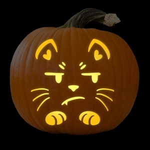 Cute Cat Pumpkin Carving Stencils, Printable PDF, Halloween Pumpkin ...