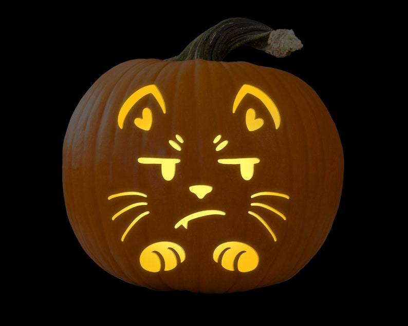 Cute Cat Pumpkin Carving Stencils, Printable PDF, Halloween Pumpkin ...