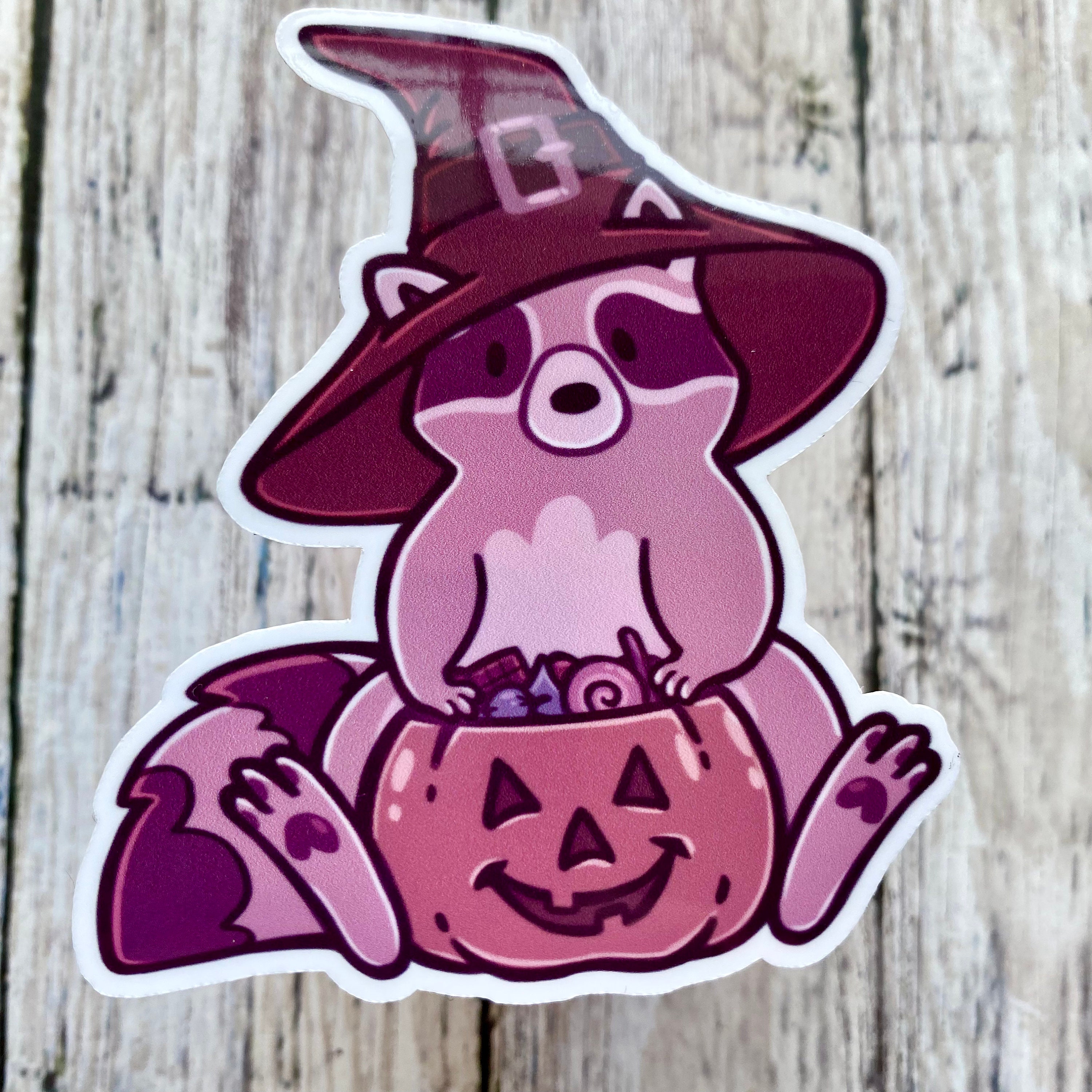 Raccoon Halloween Sticker for Water Bottle Witch Halloween - Etsy