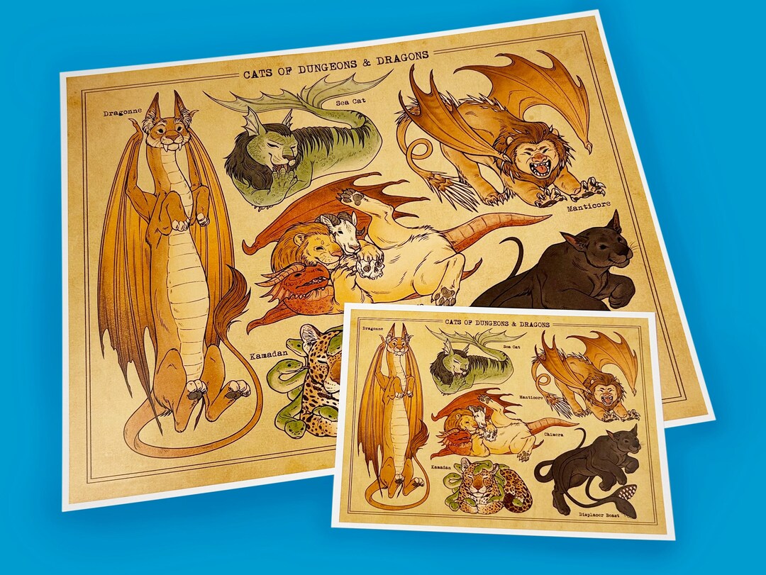 Dungeons and Dragons Cat Print, Dnd Cat Art, D&D Monster Manual Poster ...