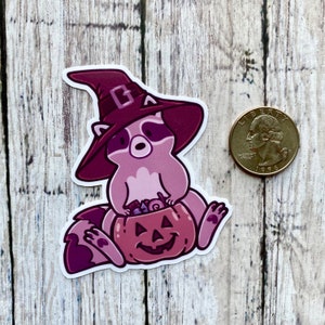 Raccoon Halloween Sticker for Water Bottle, Witch Halloween Art ...