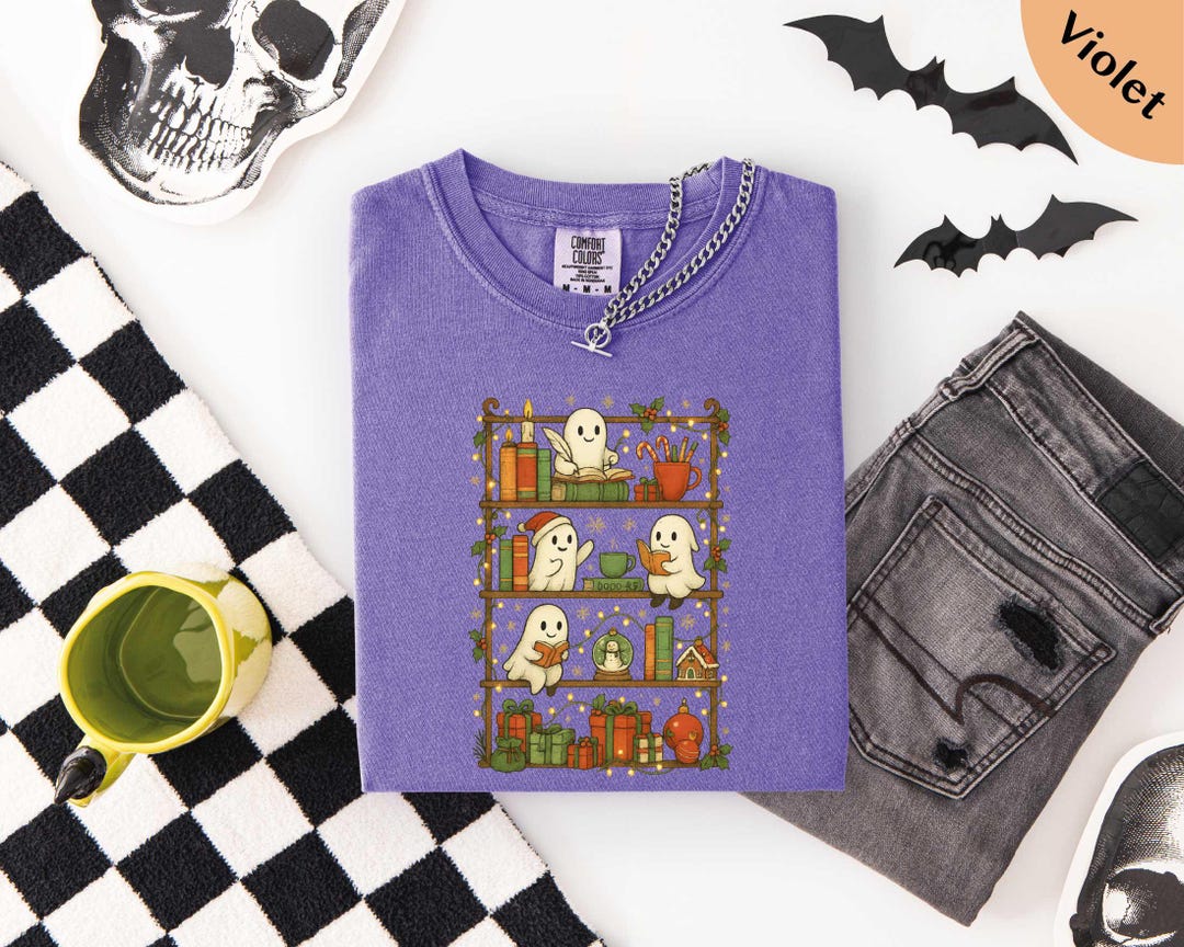 Comfort Colors Ghost Reading Book T-shirt, Ghost Shirt, Christmas Ghost ...