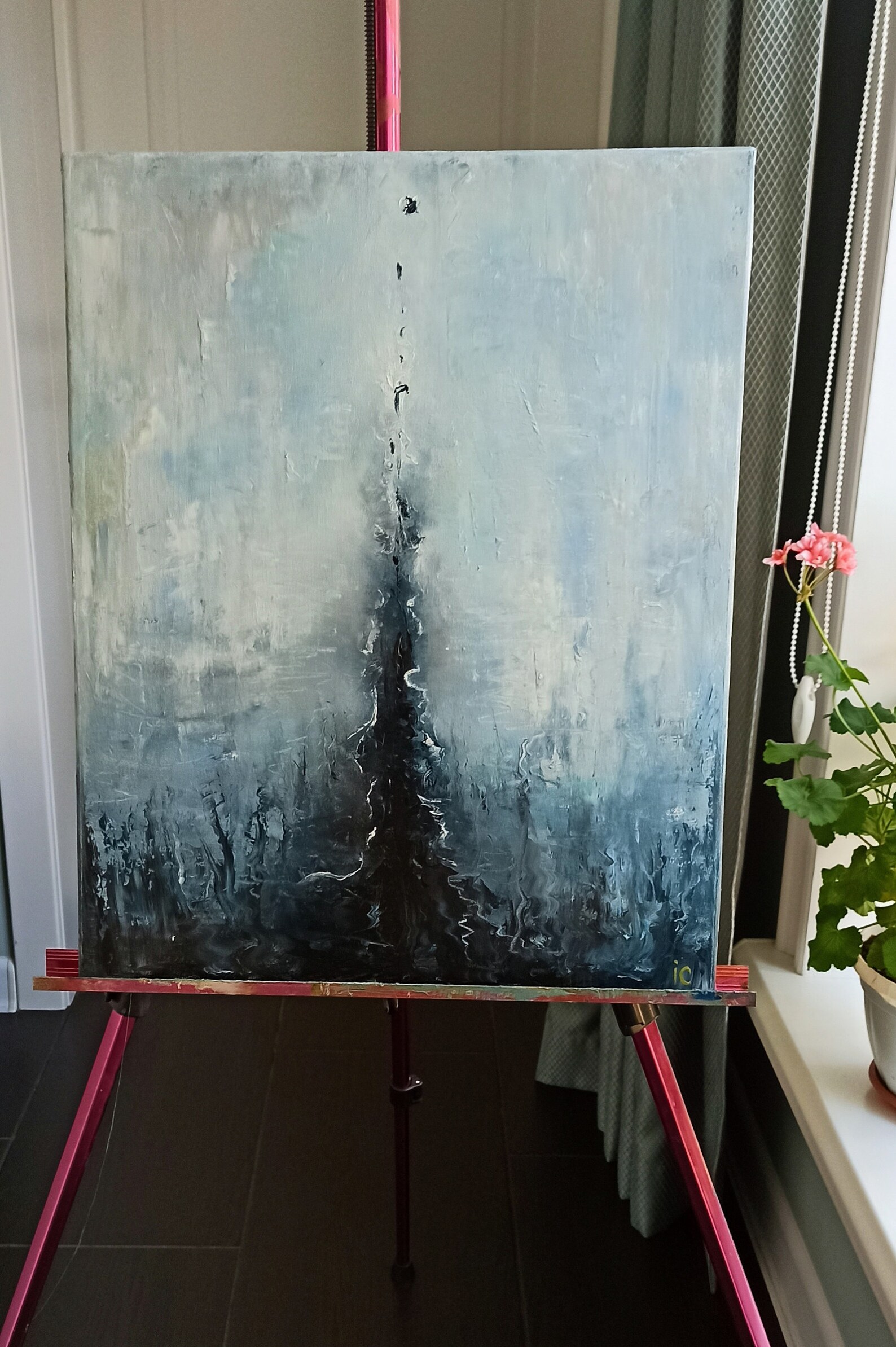 Abstract Original Dark Blue Oil Painting for a Modern Interior in a ...