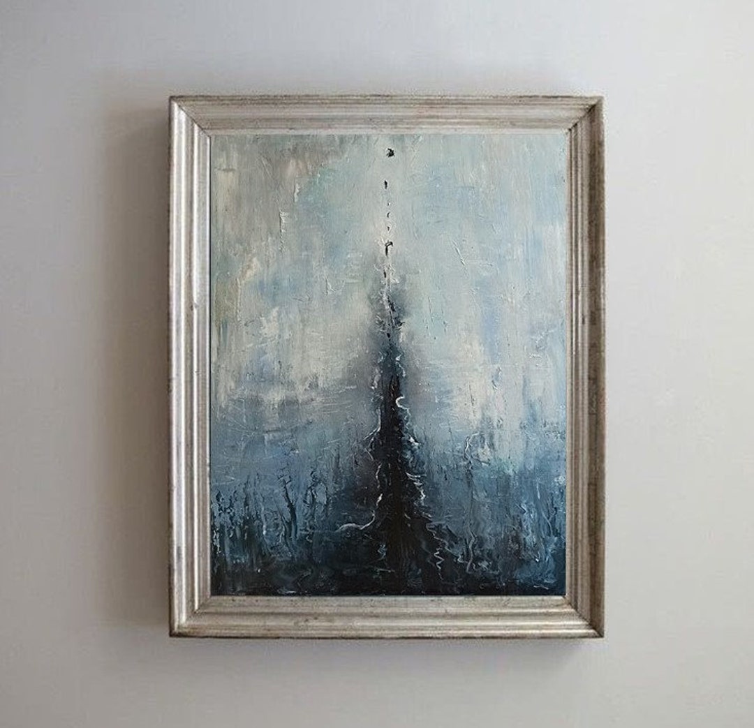 Abstract Original Dark Blue Oil Painting for a Modern Interior in a ...