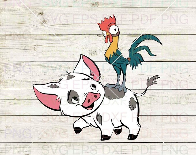 Heihei_and_pua_moana Svg Outline Dxf Eps Pdf Png, Cricut, Cutting File ...