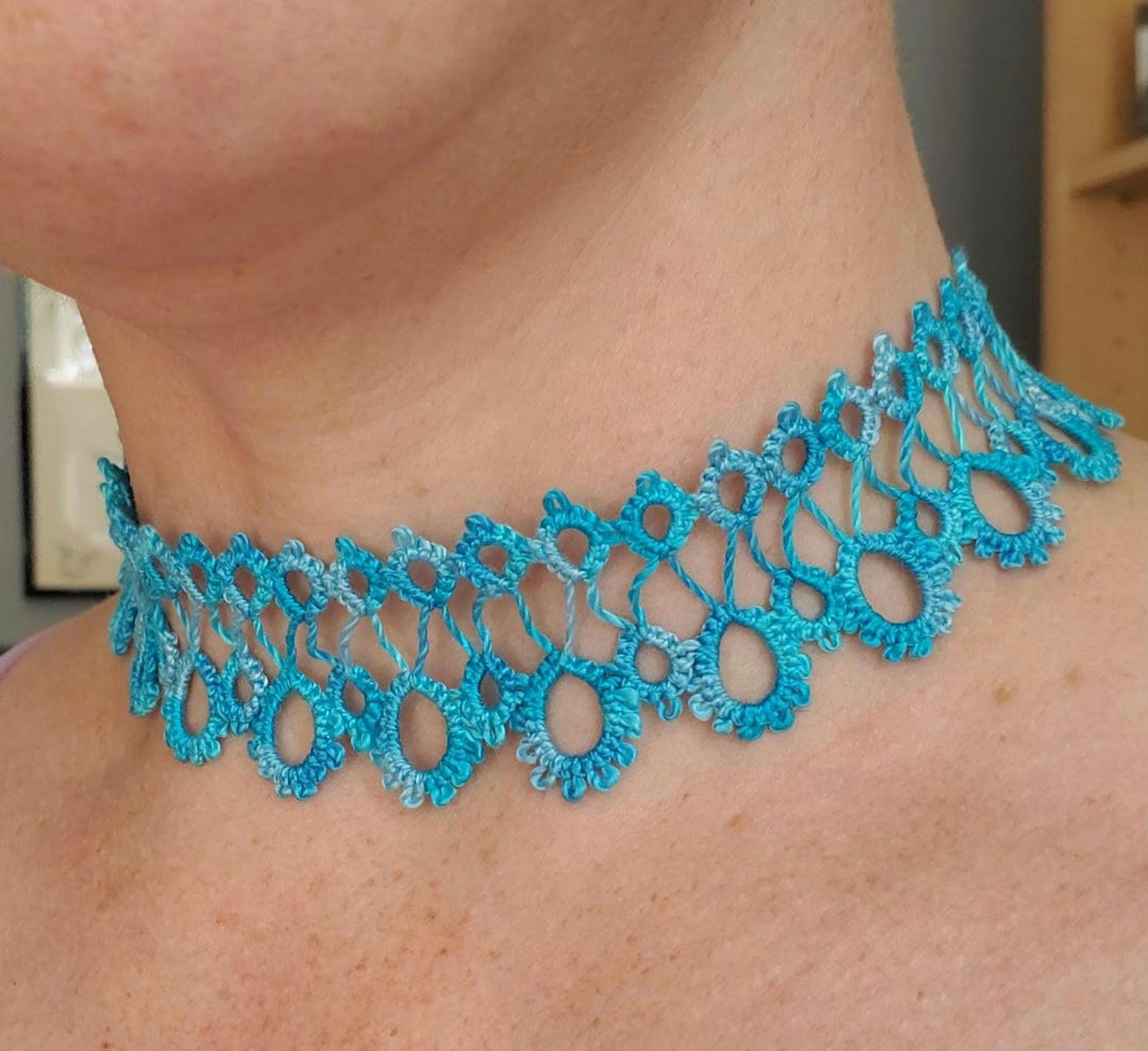 Tatted Lace Choker (optional Ribbon) -- Alternating Double-ring Pattern ...