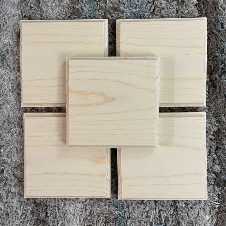 Unfinished Beveled Wood Plaques 5 X 5 & 3/4in Thick 5 Pack/ Pine Wood ...