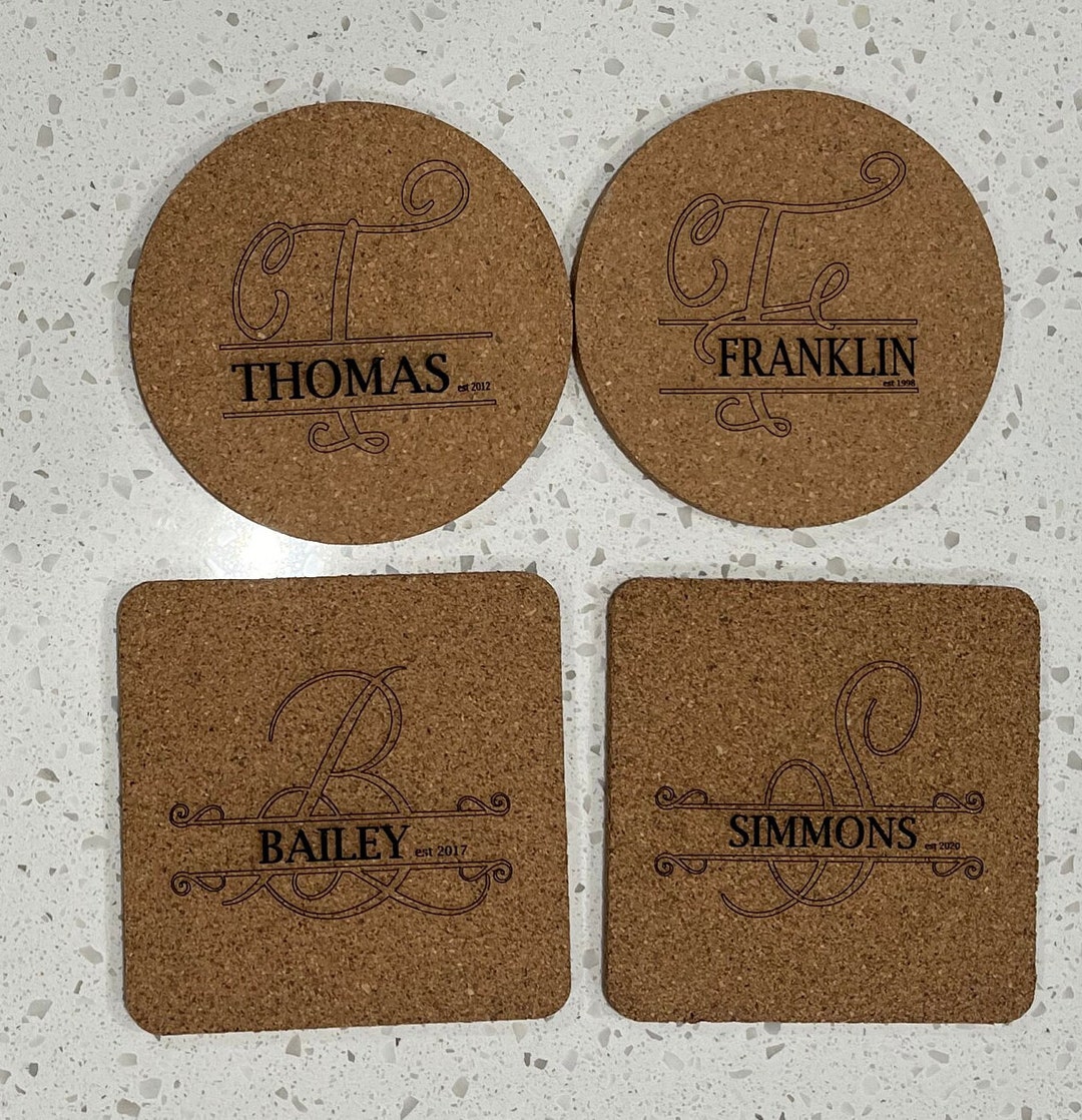 4pack Personalized Cork Coasters, Custom Coaster, Laser Engraved Name ...