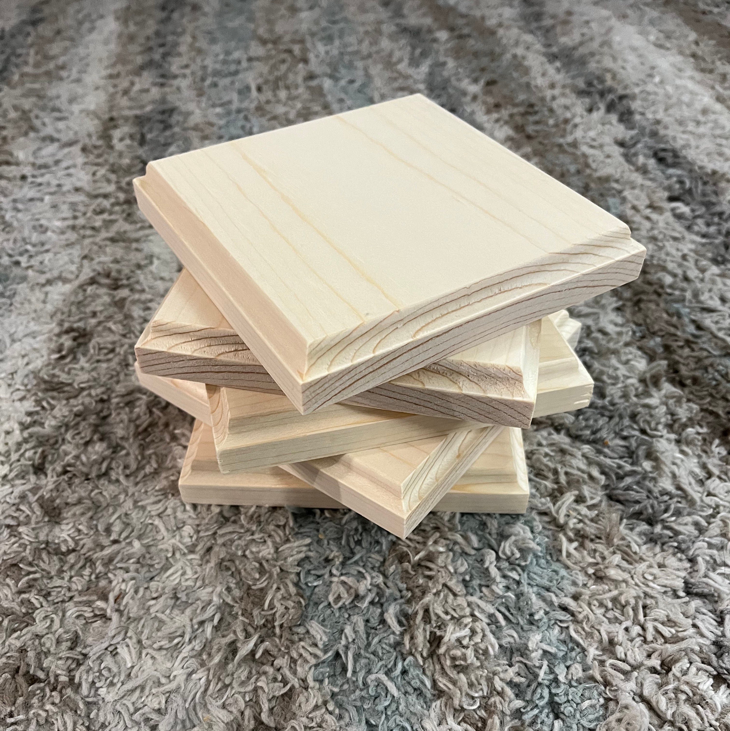 Unfinished Beveled Wood Plaques 5 X 5 & 3/4in Thick 5 Pack/ Pine Wood ...