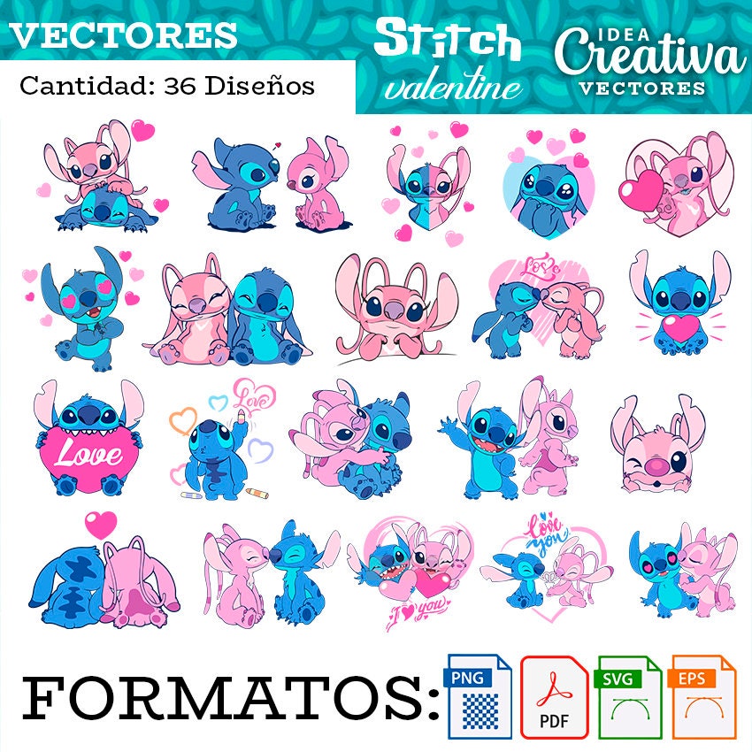 Stitch san valentín amor vector stitch y ángela vector EPS | Etsy