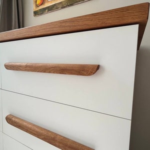 Long Cabinet Knobs, Line Wooden Handles, Solid Oak, Long Minimalist ...