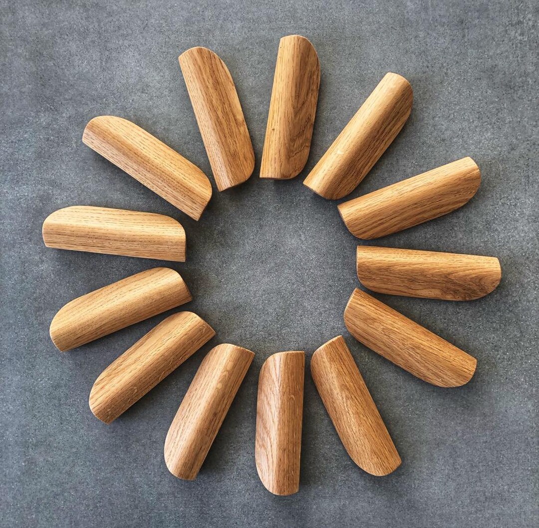 Set of 12 Line Wooden Handles 5 Long, Solid Oak, Cabinet Pulls, Wood ...