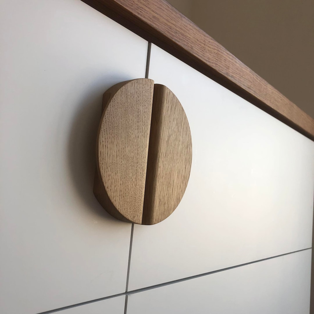 Half Moon Wood Handle for Your Cabinet, Solid Oak Drawer Knob, Large ...