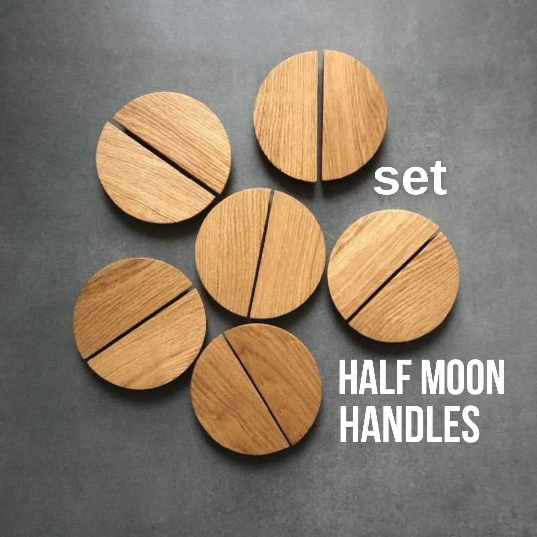Set of 12 Wood Half Moon Door Pulls Handles, 5'' 12.7cm, Cabinet ...