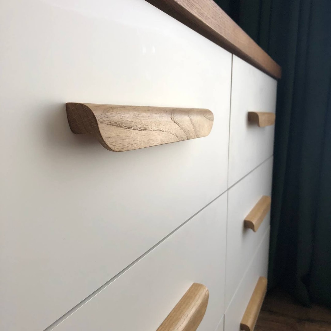 Cabinet Knobs, Line Wooden Handles, Solid Oak, Long Minimalist Cabinet ...