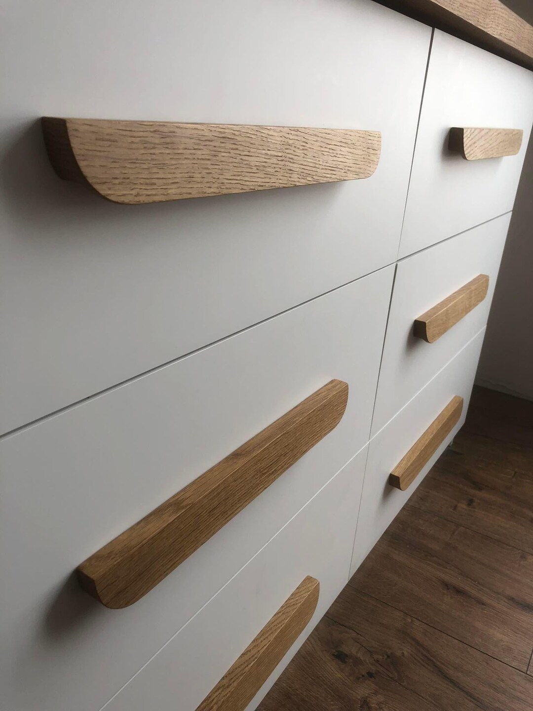 Cabinet Knobs, Line Wooden Handles, Solid Oak, Long Minimalist Cabinet ...