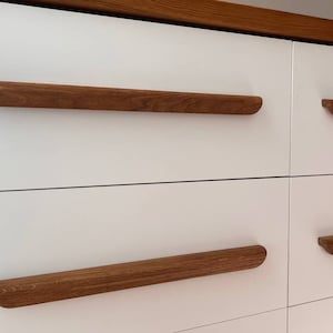 Long Cabinet Knobs, Line Wooden Handles, Solid Oak, Long Minimalist ...