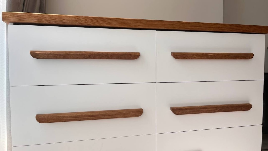 Long Cabinet Knobs, Line Wooden Handles, Solid Oak, Long Minimalist ...