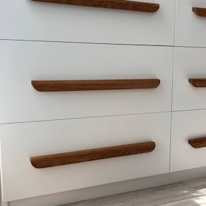 Long Cabinet Knobs, Line Wooden Handles, Solid Oak, Long Minimalist ...