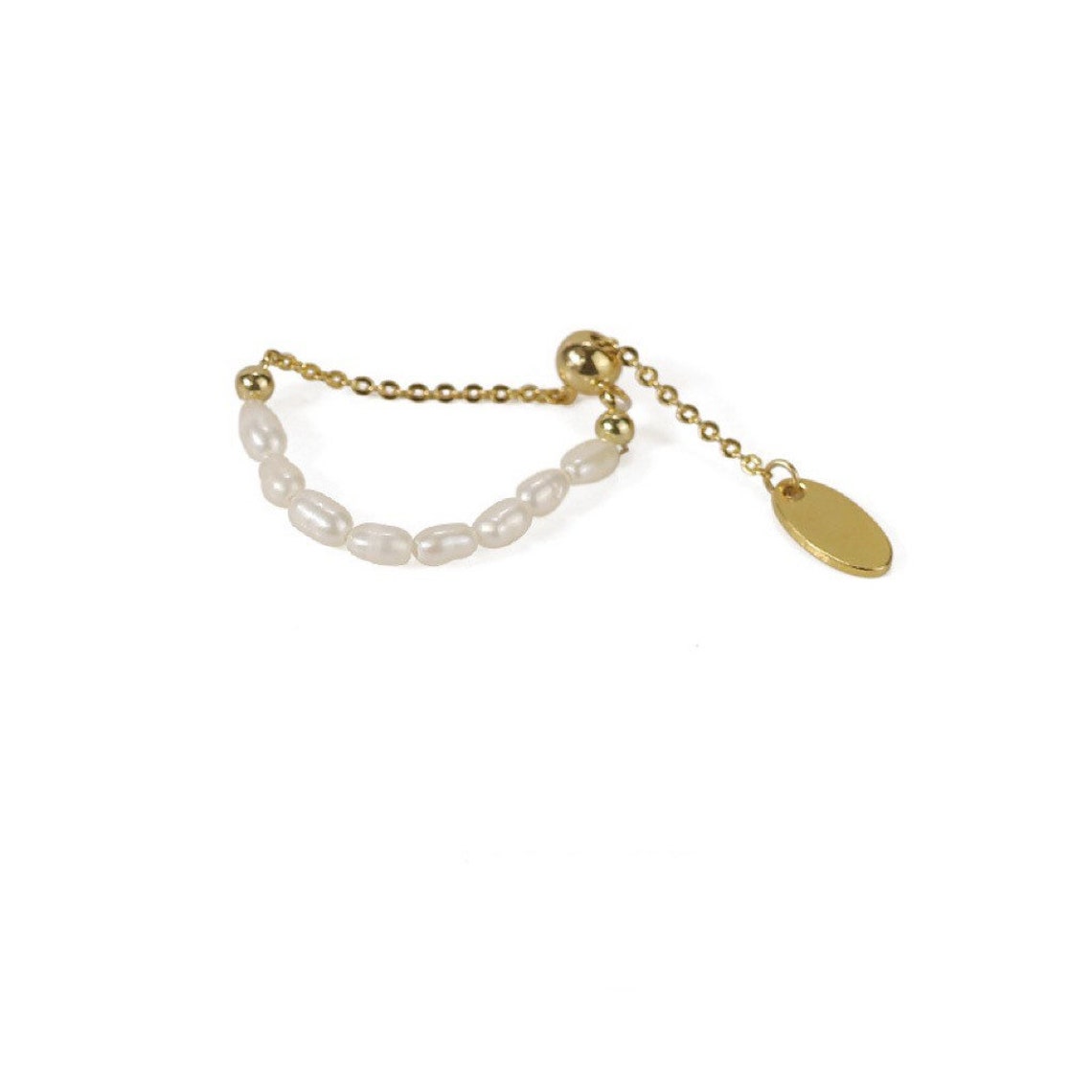 Adjustable pearl gold chain ring fashion jewelry stacking | Etsy