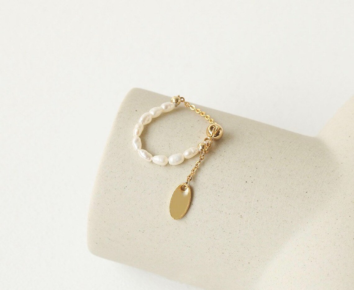 Adjustable Pearl Gold Chain Ring Fashion Jewelry Stacking - Etsy