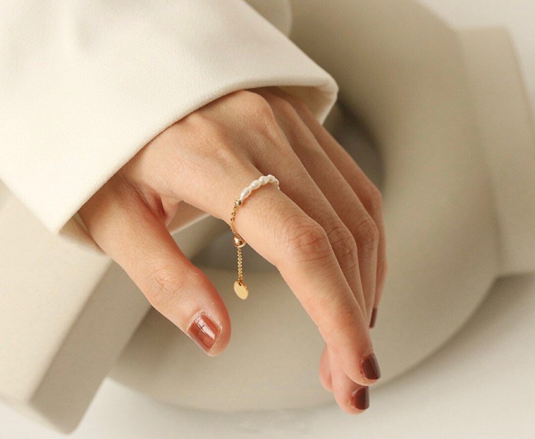 Adjustable Pearl Gold Chain Ring, Fashion Jewelry, Stacking Ring ...