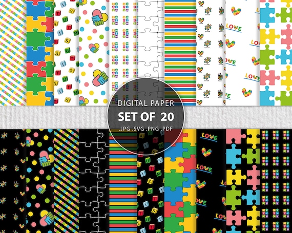 Autism Svg Au Puzzle Pattern Bundle Autism Digital Paper | Etsy