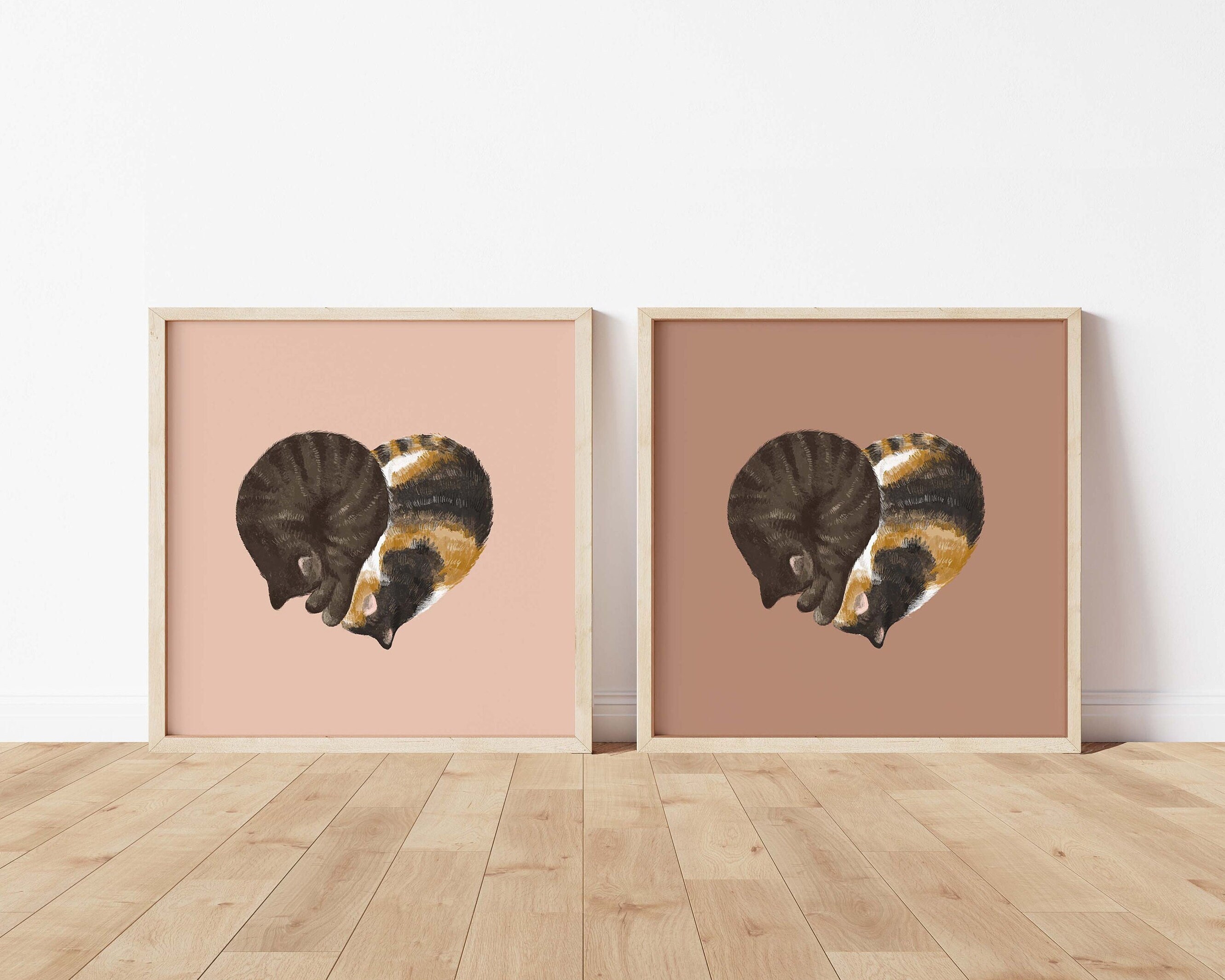 Heart Shaped Cat, Couple Cat Printable Wall Art, Square Print Set ...