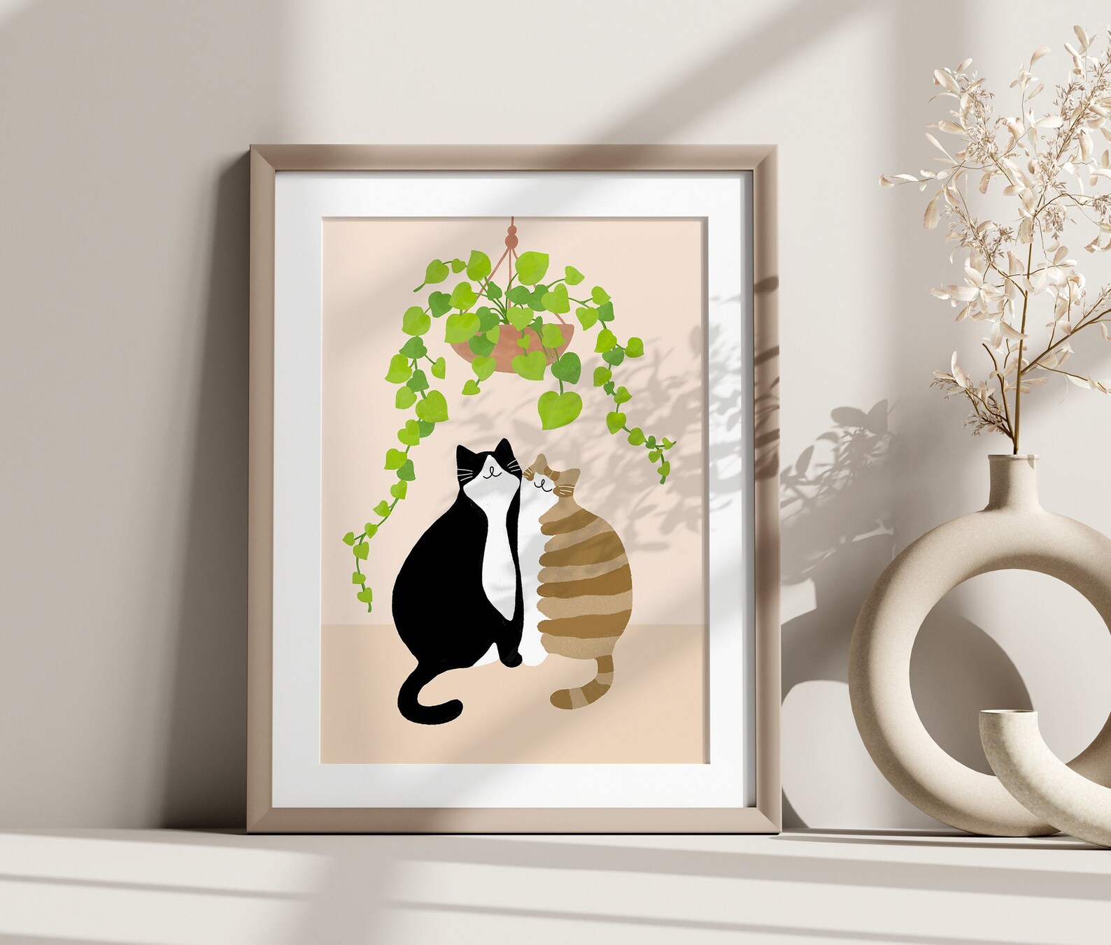 Tan Tabby Cat Art Print Tuxedo Cat Wall Art Cat Couple Cat - Etsy