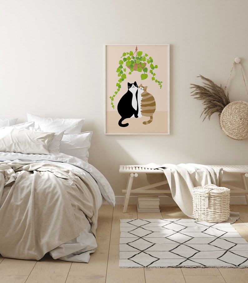 Tan Tabby Cat Art Print Tuxedo Cat Wall Art Cat Couple Cat - Etsy