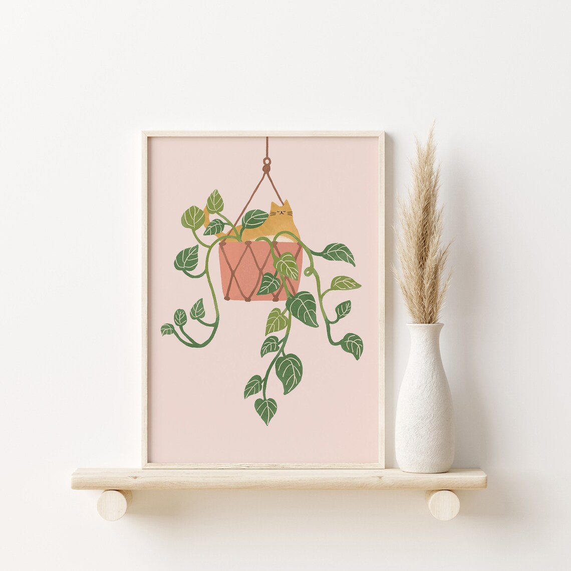 Ginger Cat Art Print Ginger Cat Plant Print Art House Plant - Etsy