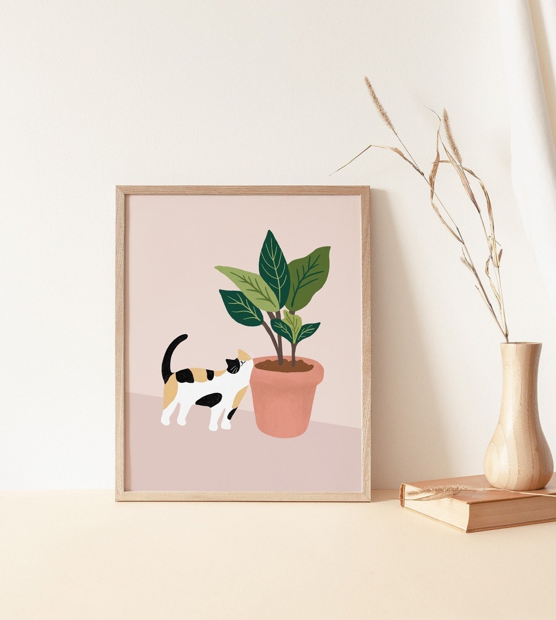 Calico Cat Poster Cat Plant Print Digital Download Cat - Etsy