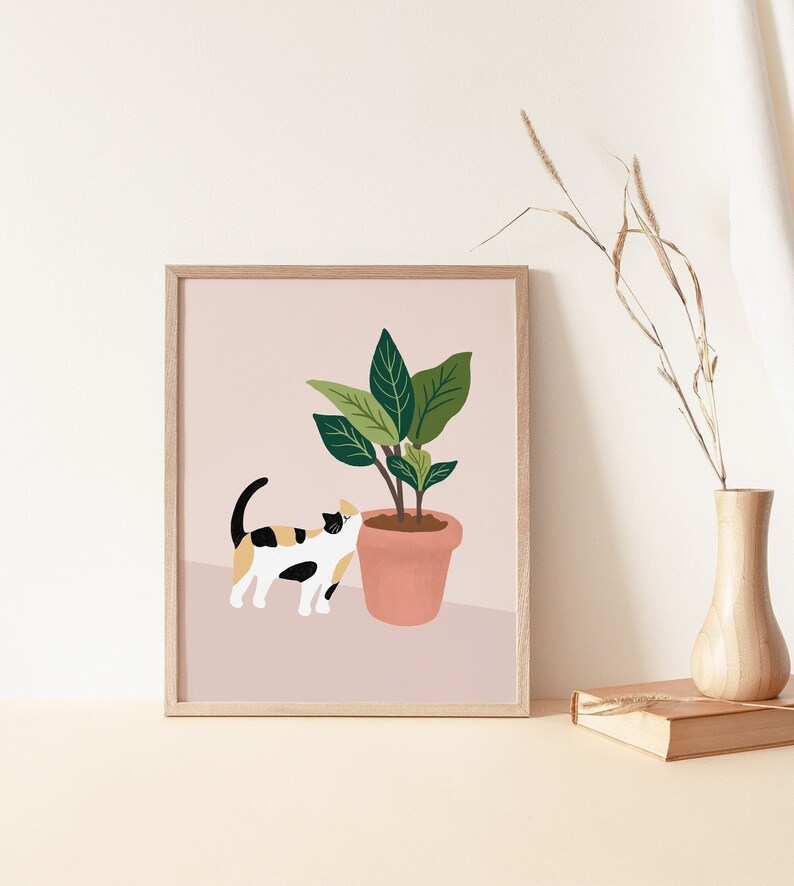 Calico Cat Poster Cat Plant Print Digital Download Cat - Etsy