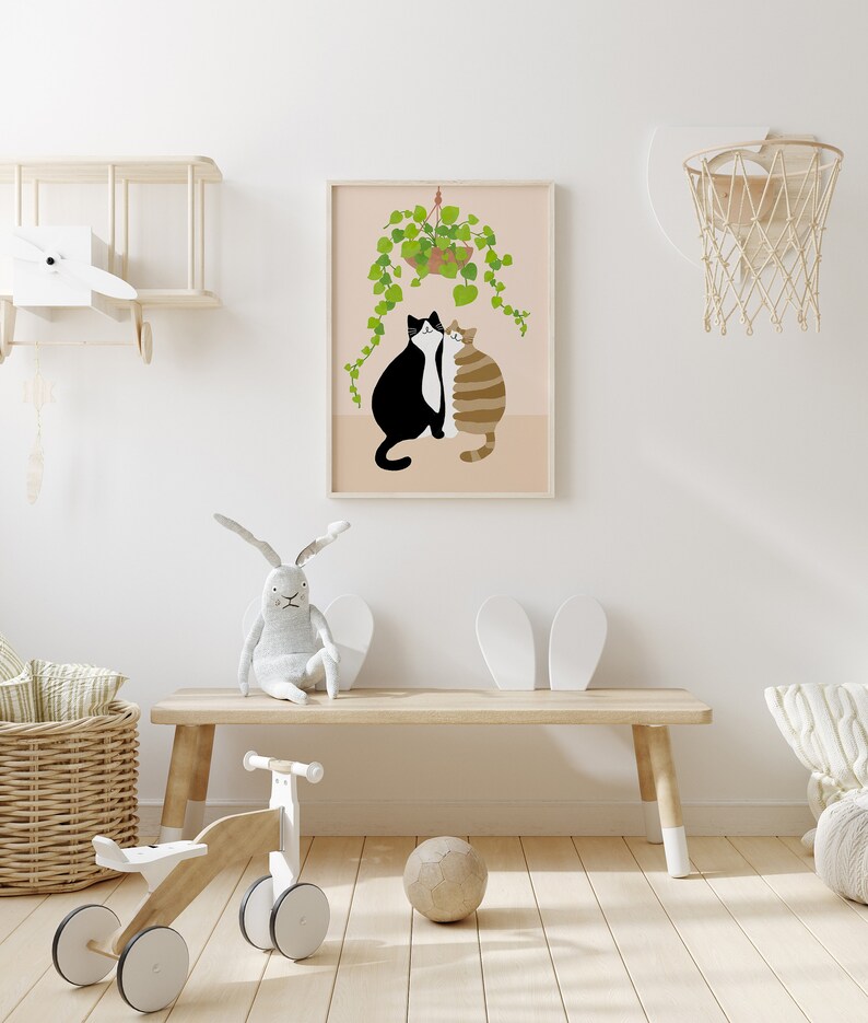 Tan Tabby Cat Art Print Tuxedo Cat Wall Art Cat Couple Cat - Etsy