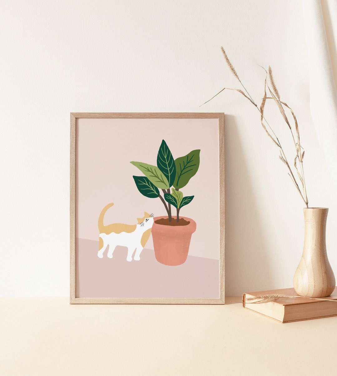 Orange Tabby Cat Print, Boho, Cat Plant, Digital Download, Cat Lover ...